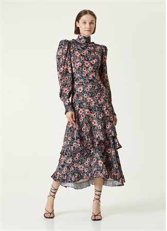 Mergim Kadın Adriana Dik Yaka Çiçekli Midi Kokteyl Elbise EU