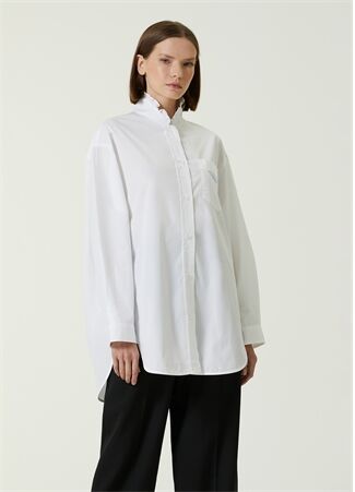 Sandro Kadın Beyaz Dik Yaka Bol Gömlek 3 US Sandro Kadın Beyaz Dik Yaka Bol Gömlek 3 US