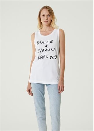 Dolce&Gabbana Kadın Beyaz Logo Baskılı Kolsuz T-shirt 42 IT