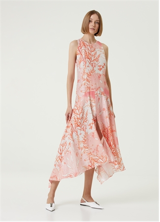 Stella McCartney Kadın Anabelle Pembe Asimetrik Midi İpek Elbise 40 IT