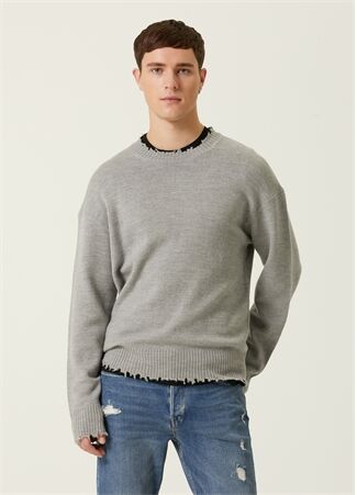 Allsaints Erkek Luxor Gri Yıpratmalı Yün Kazak S EU