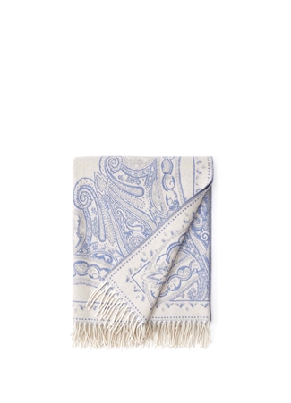 Etro Home Gri Etnik Desenli Yün Throw Bej Etro Home Gri Etnik Desenli Yün Throw Bej