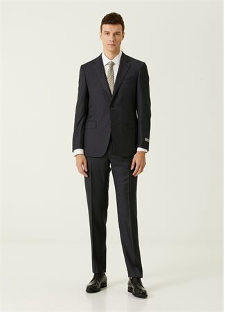 Canali Erkek Lacivert Mikro Desenli Yün Takım Elbise 54 IT