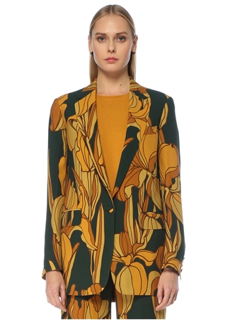 Dries Van Noten Kadın Hardal Çiçekli Tek Düğmeli Blazer Ceket Altın Rengi 38 FR