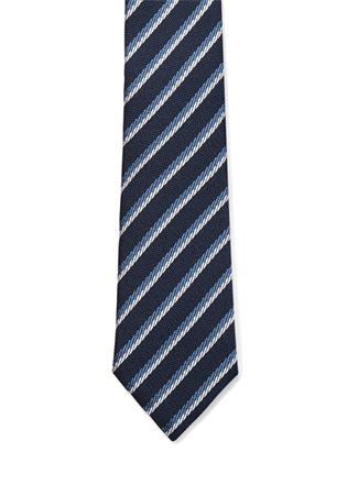 Zegna Erkek Lacivert Verev Çizgili İpek Kravat EU