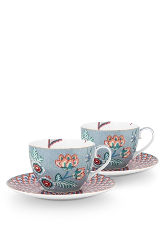 Pip Studio Flower Festival Desenli 2li Porselen Çay Fincanı Mavi Pip Studio Flower Festival Desenli 2li Porselen Çay Fincanı Mavi