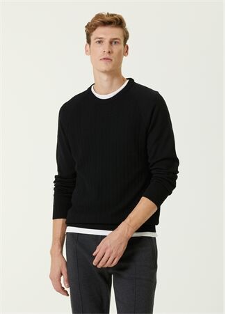 Beymen Collection Erkek Siyah Balıksırtı Dokulu Kazak S EU