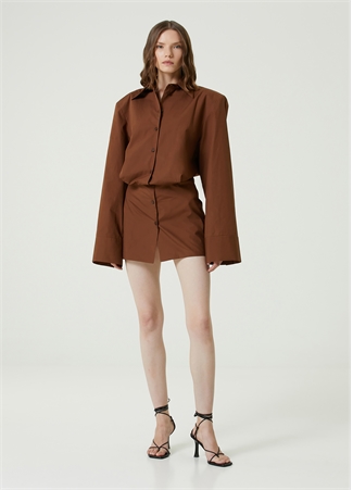 The Attico Kadın Kahverengi Omuz Detaylı Mini Elbise 40 IT