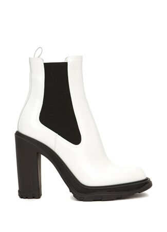 Alexander McQueen Kadın Beyaz Bant Detaylı Deri Bot 35.5 EU