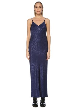 Beymen Studio Kadın Lacivert V Yaka Askılı Jakarlı Maksi Elbise 36