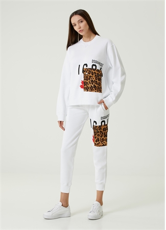 Dsquared2 Kadın Icon Beyaz Leopar Desen Cep Detaylı Eşofman S EU Dsquared2 Kadın Icon Beyaz Leopar Desen Cep Detaylı Eşofman S EU