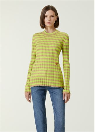 Kenzo Kadın Sarı Bisiklet Yaka Çizgili Kazak S EU