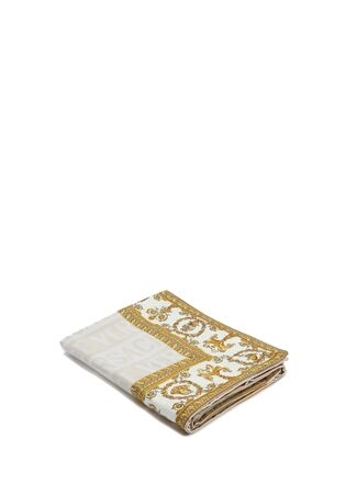 Versace Beyaz Barok Baskılı Logo Jakarlı Yün Havlu