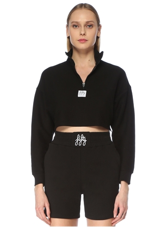Fifty Pieces Kadın Siyah Dik Yaka Crop Sweatshirt Xs Eu