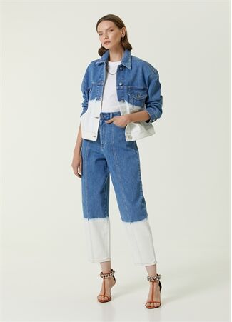 Stella McCartney Kadın Mavi Beyaz Yüksek Bel Jean Pantolon 26 US