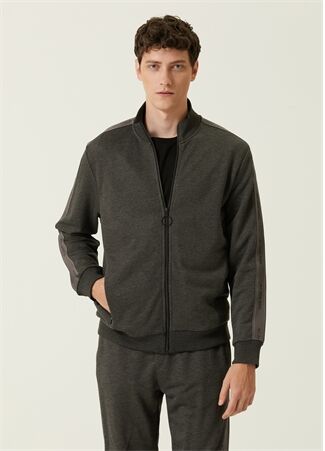 Academia Erkek Gri Dik Yaka Logo Bantlı Sweatshirt XS EU