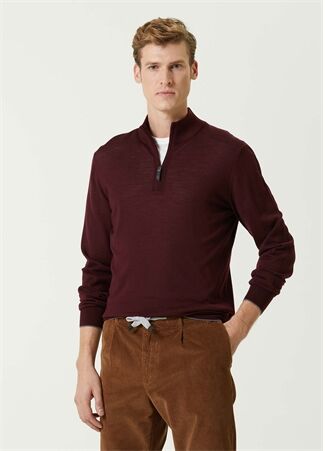 Beymen Collection Erkek Bordo Dik Yaka Yarım Fermuarlı Yün Kazak S EU Beymen Collection Erkek Bordo Dik Yaka Yarım Fermuarlı Yün Kazak S EU