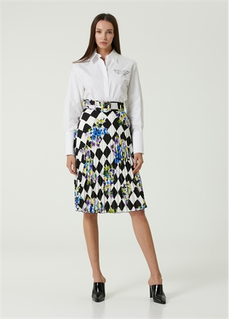 Off-White Kadın Siyah Beyaz Geometrik Desenli Pilili Midi Etek 38 IT Off-White Kadın Siyah Beyaz Geometrik Desenli Pilili Midi Etek 38 IT