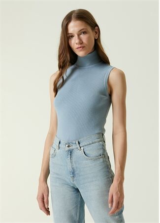 Beymen Club Kadın Mavi Dik Yaka Kolsuz Kazak XS