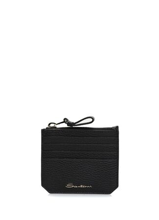 Santoni Erkek Siyah Logolu Deri Kartlık EU