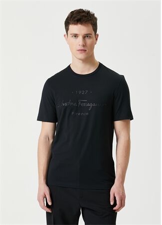 Salvatore Ferragamo Erkek Siyah Logo Detaylı T-shirt S EU