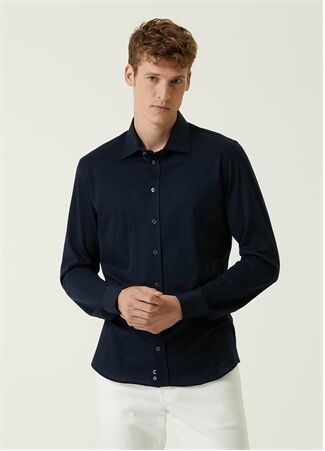 Beymen Collection Erkek Slim Fit Lacivert Jersey Gömlek 40 IT