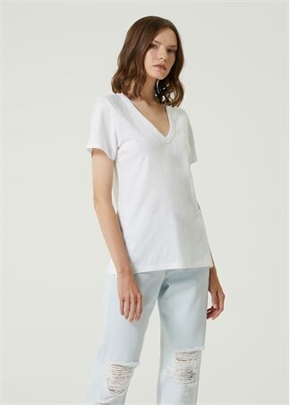 Rag&Bone Kadın Beyaz V Yaka Basic T-shirt XS EU Rag&Bone Kadın Beyaz V Yaka Basic T-shirt XS EU