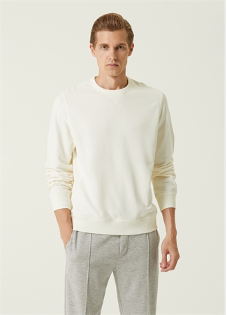 Brunello Cucinelli Erkek Beyaz Bisiklet Yaka Sweatshirt S EU