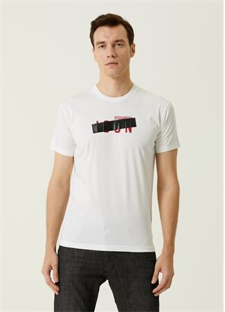 Dsquared2 Erkek Icon Beyaz Logo Baskılı T-shirt S EU