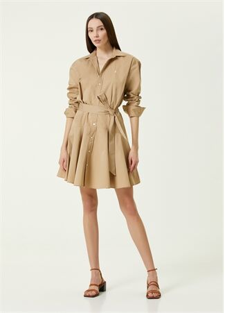 Polo Ralph Lauren Kadın Koyu Bej Kuşaklı Mini Gömlek Elbise Kahverengi 0 US