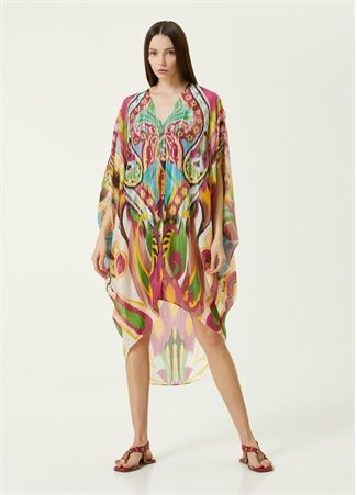 Etro Kadın V Yaka Şal Desenli Kaftan Yeşil 42 IT