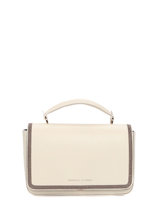Brunello Cucinelli Kadın Beyaz Deri Omuz Çantası EU Brunello Cucinelli Kadın Beyaz Deri Omuz Çantası EU