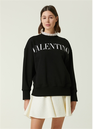 Valentino Kadın Siyah Yaka Detaylı Logolu Sweatshirt S EU Valentino Kadın Siyah Yaka Detaylı Logolu Sweatshirt S EU