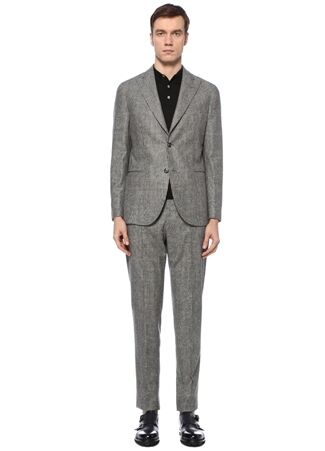 Boglioli Erkek Gri Ekoseli Yün Takım Elbise 54 IT
