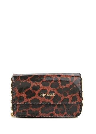 Divarese Kadın Leopar Desenli Deri Askılı Çapraz Çanta Siyah EU