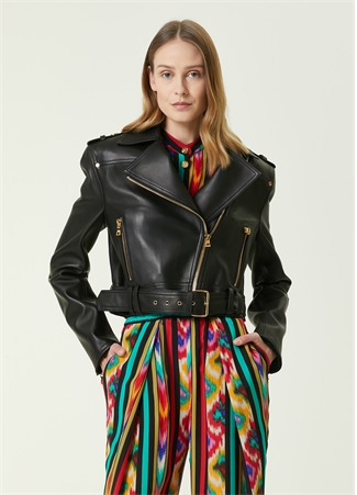 Balmain Kadın Siyah Kemerli Kruvaze Deri Ceket 42 FR Balmain Kadın Siyah Kemerli Kruvaze Deri Ceket 42 FR