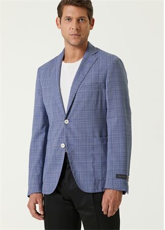 Pal Zileri Erkek Mavi Kelebek Yaka Kareli Yün Ceket 48 IT