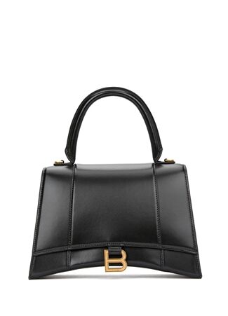 Balenciaga Kadın Hourglass Siyah Logolu Deri Omuz Çantası EU Balenciaga Kadın Hourglass Siyah Logolu Deri Omuz Çantası EU