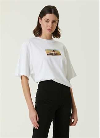 Les Benjamins Kadın Beyaz Baskılı T-shirt S EU