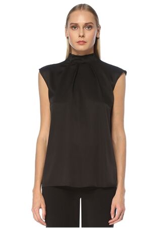 Alexander McQueen Kadın Siyah Dik Yaka Pilili İpek Bluz 42 IT