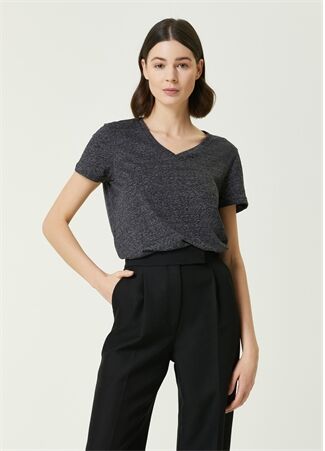 Beymen Kadın Antrasit Melanj V Yaka T-shirt Gri S EU