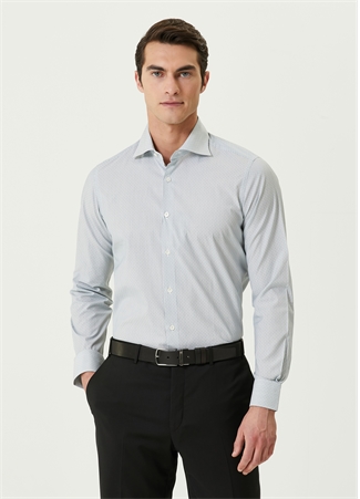 Pal Zileri Erkek Yeşil Mavi Mikro Desenli Gömlek 39 IT Pal Zileri Erkek Yeşil Mavi Mikro Desenli Gömlek 39 IT