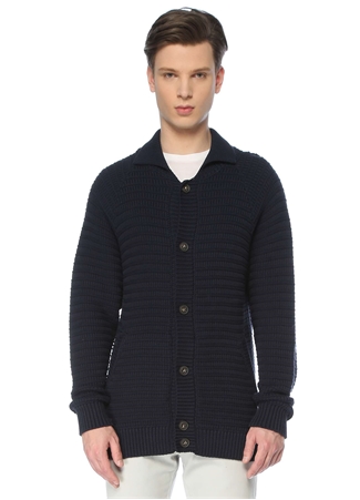 Palzileri Lab Erkek Lacivert Polo Yaka Örgü Dokulu Triko Hırka Mavi 50 IT