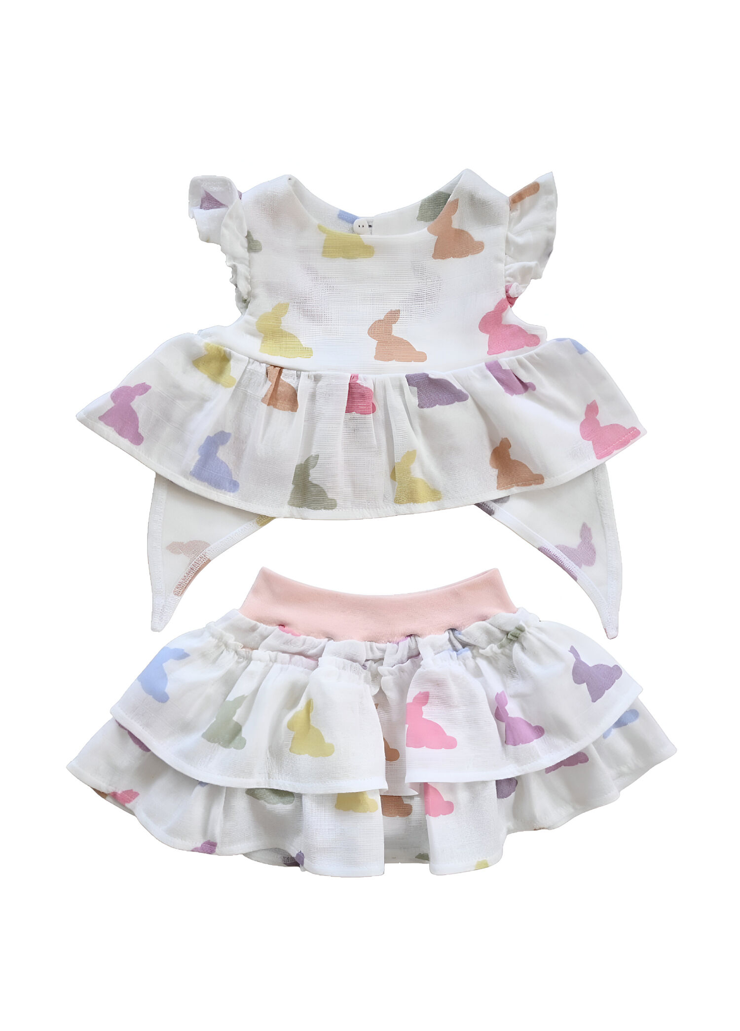 Deux Lapins - Rainbow Lapin Muslin Baby Girl Skirt and Blouse Set of 2