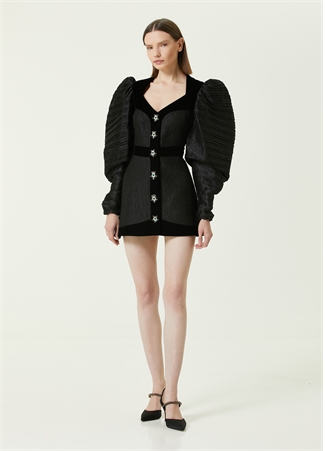 Raisa Vanessa Kadın Siyah V Yaka Balon Kol Mini Kokteyl Elbise 36 EU Raisa Vanessa Kadın Siyah V Yaka Balon Kol Mini Kokteyl Elbise 36 EU