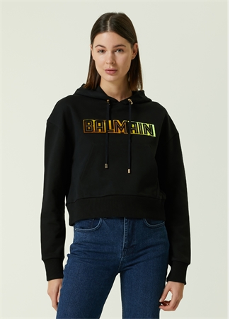 Balmain Kadın Siyah Kapüşonlu Gold Logolu Sweatshirt S EU Balmain Kadın Siyah Kapüşonlu Gold Logolu Sweatshirt S EU