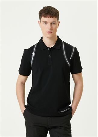 Alexander McQueen Erkek Siyah Polo Yaka Fermuar Baskılı T-shirt M EU Alexander McQueen Erkek Siyah Polo Yaka Fermuar Baskılı T-shirt M EU