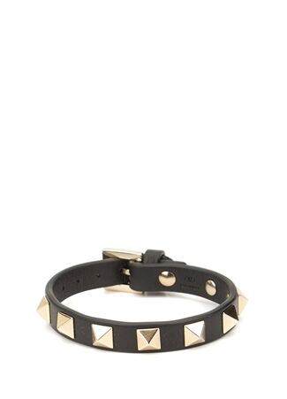 Valentino Garavani Kadın Rockstud Siyah Deri Bileklik EU