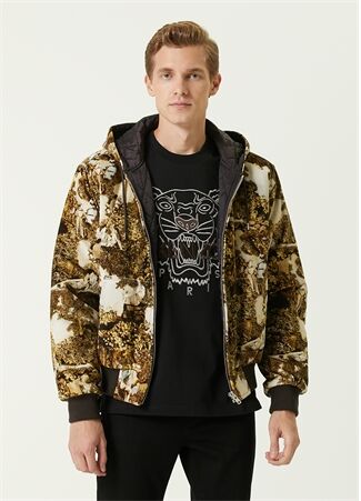 Kenzo Erkek Kahverengi Kapüşonlu Desenli Mont L EU