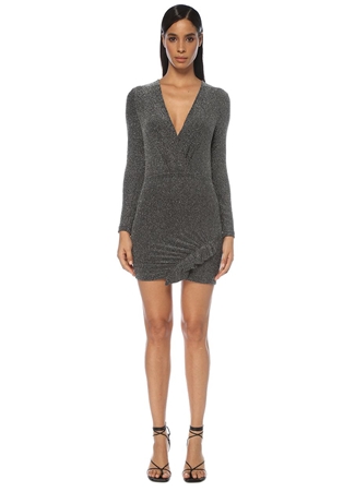 IRO Kadın Noize Siyah V Yaka Simli Mini Kokteyl Elbise 36 EU